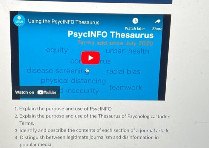 Solved GORDON ANKS LIBRARY Using the PsycINFO Thesaurus | Chegg.com