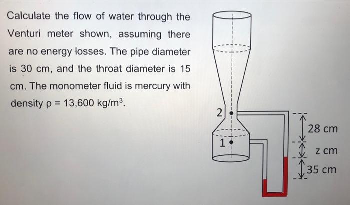 Solved Calculate the flow of water through the Venturi meter | Chegg.com