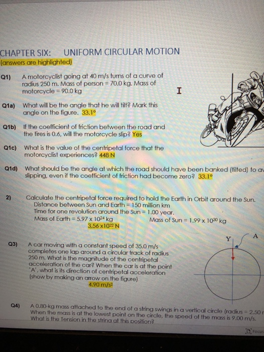 Solved CHAPTER SIX: UNIFORM CIRCULAR MOTION (answers are | Chegg.com