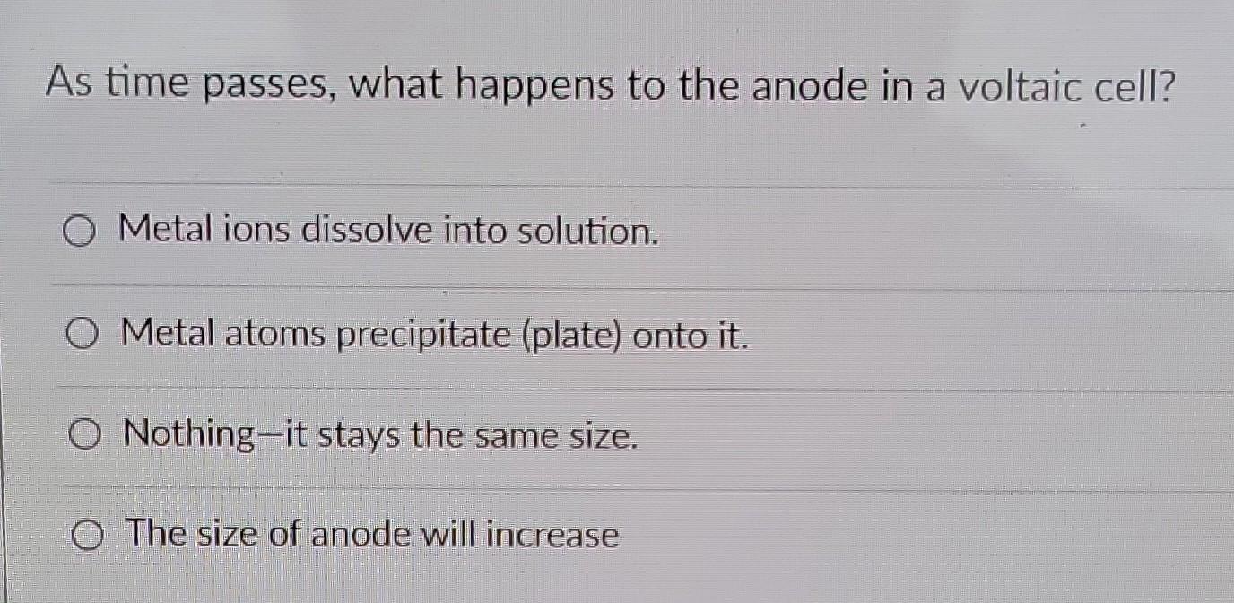 Solved As time passes, what happens to the anode in a | Chegg.com