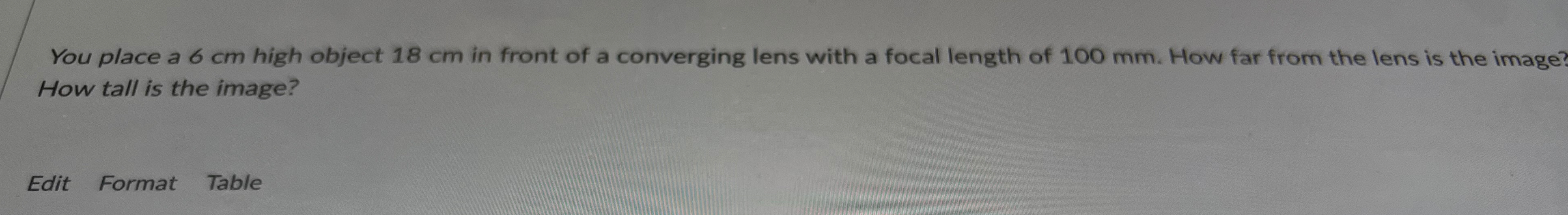 Solved You place a 6cm ﻿high object 18cm ﻿in front of a | Chegg.com