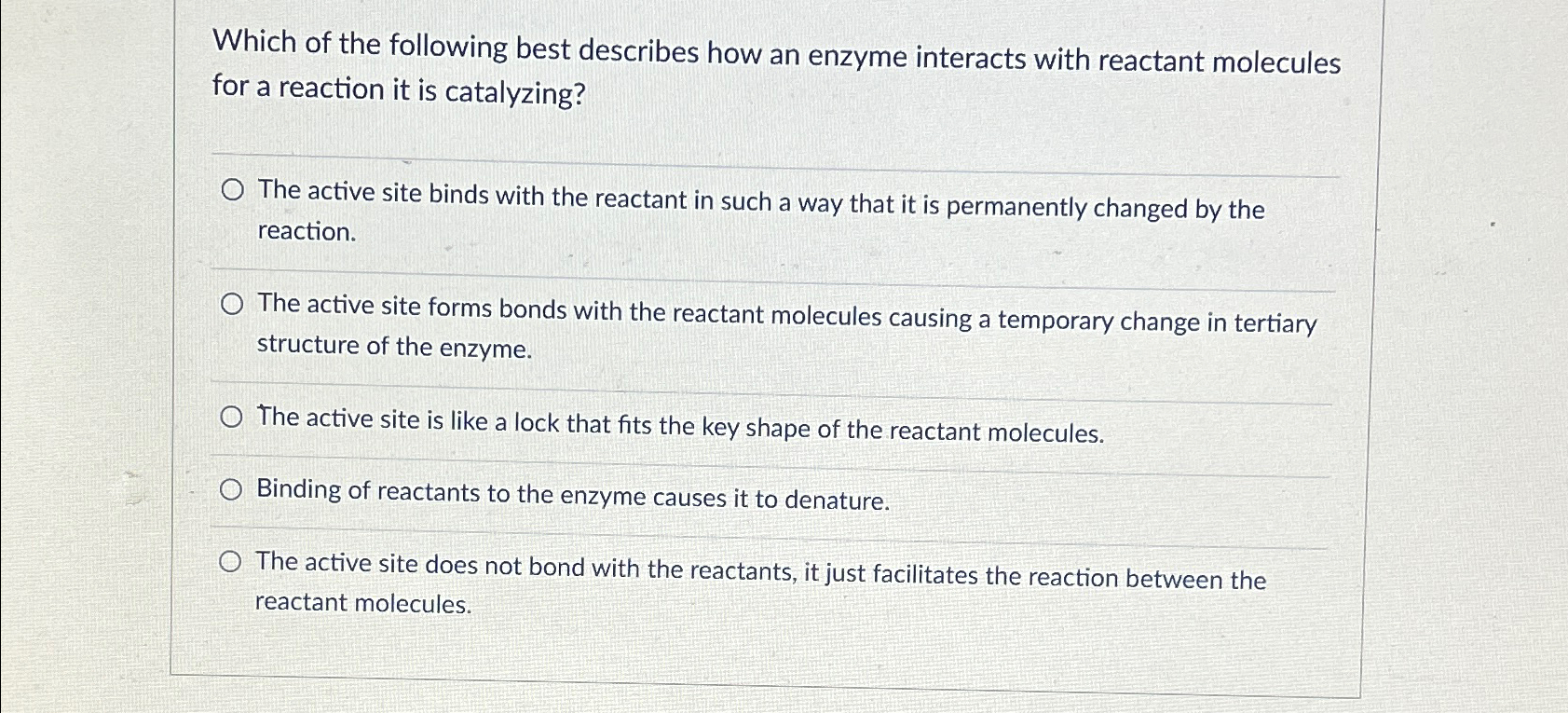 Solved Which of the following best describes how an enzyme | Chegg.com