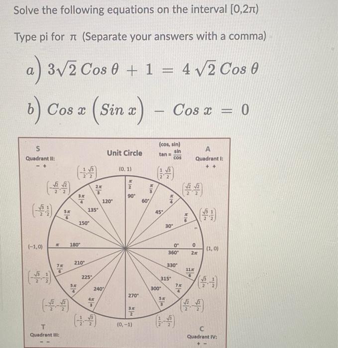 Solved Solve the following equations on the interval [0,2π) | Chegg.com