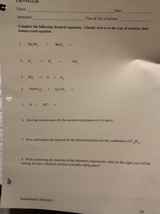 Solved Lab 9 Pre-Lab Name: Date: Instructor: Time & Day of | Chegg.com