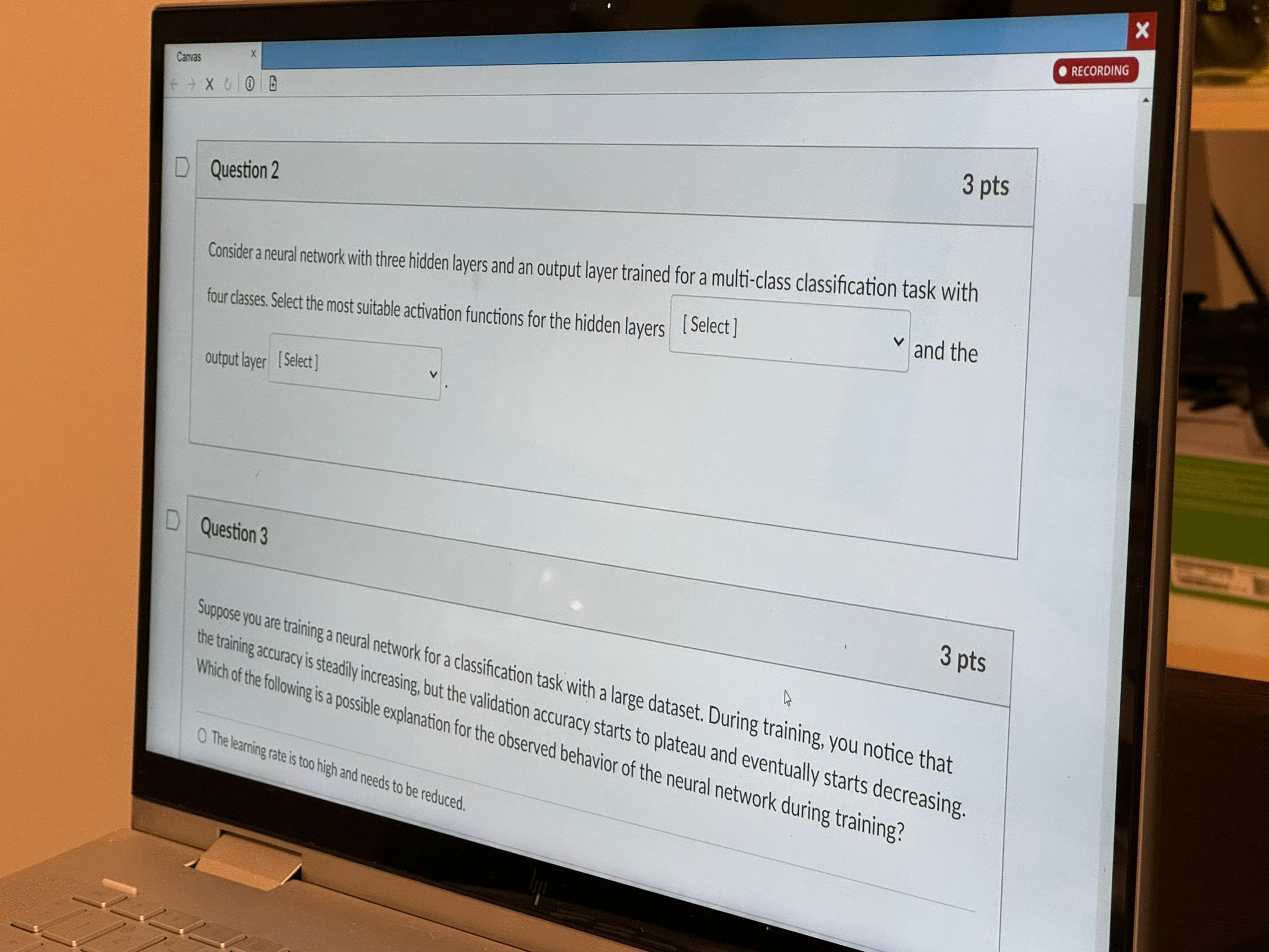 Solved Question 3Suppose you are training a neural network | Chegg.com
