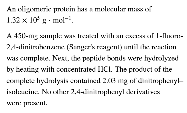 Solved An oligomeric protein has a molecular mass of | Chegg.com