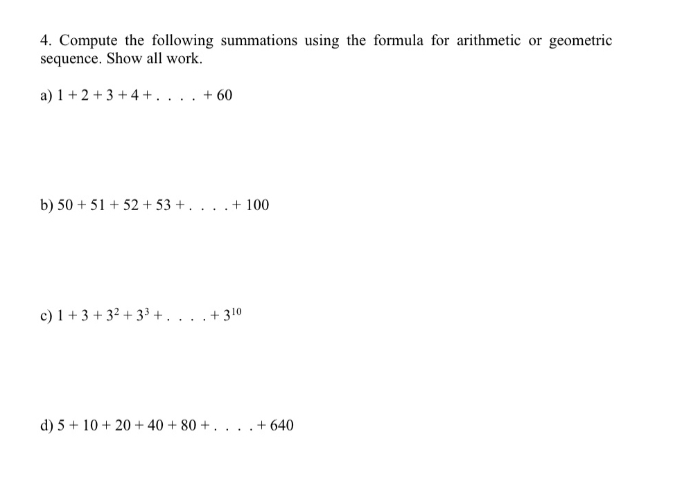 Solved Compute the following summations using the formula | Chegg.com