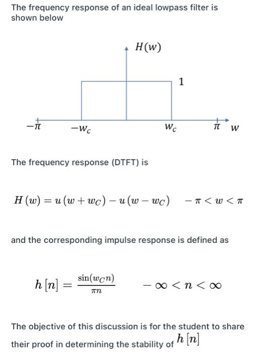 Solved The frequency response of an ideal lowpass filter is | Chegg.com