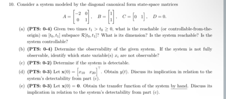Solved Consider a system modeled by the diagonal canonical | Chegg.com