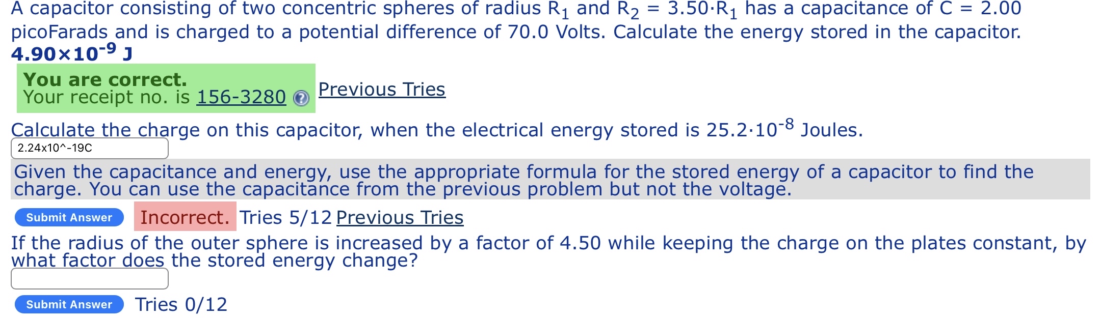 Solved A capacitor consisting of two concentric spheres of | Chegg.com