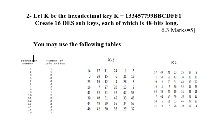Solved 2- ﻿Let K ﻿be the hexadecimal key | Chegg.com