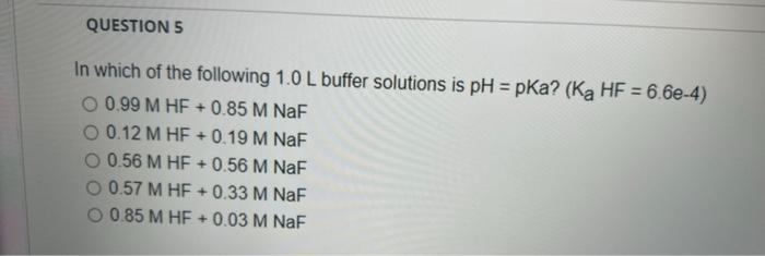 Solved In which of the following 1.0 L buffer solutions is | Chegg.com