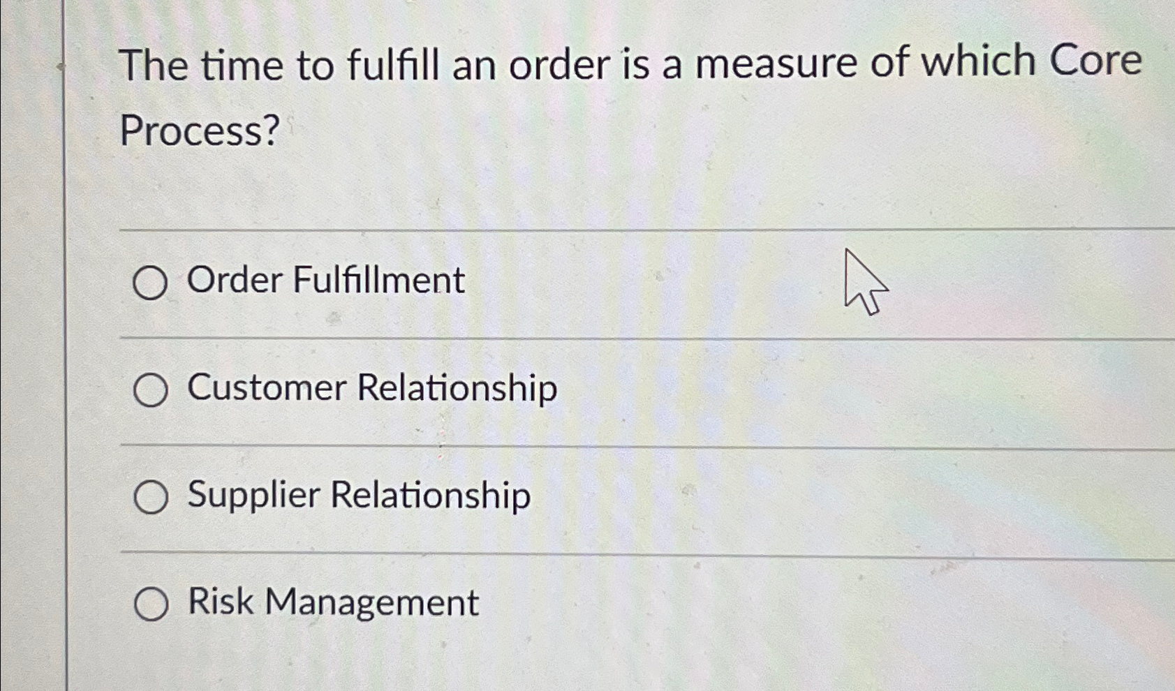Solved The time to fulfill an order is a measure of which | Chegg.com