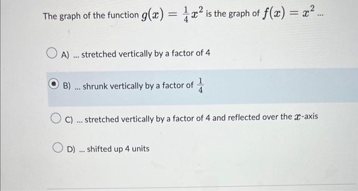 Solved The graph of the function g(x)=41x2 is the graph of | Chegg.com