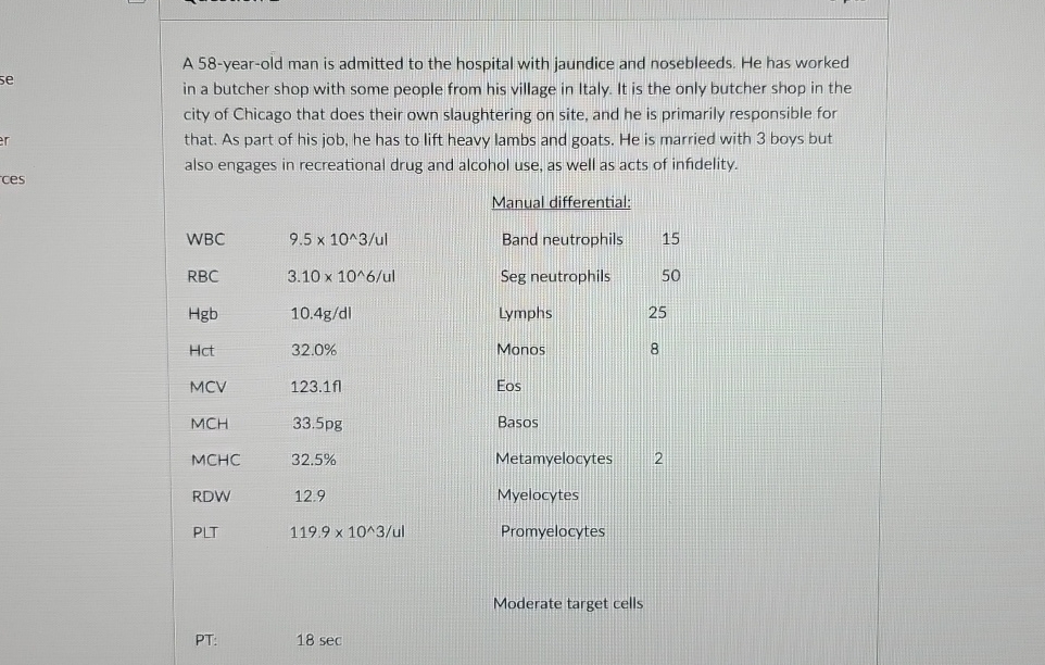 Solved A 58-year-old man is admitted to the hospital with | Chegg.com