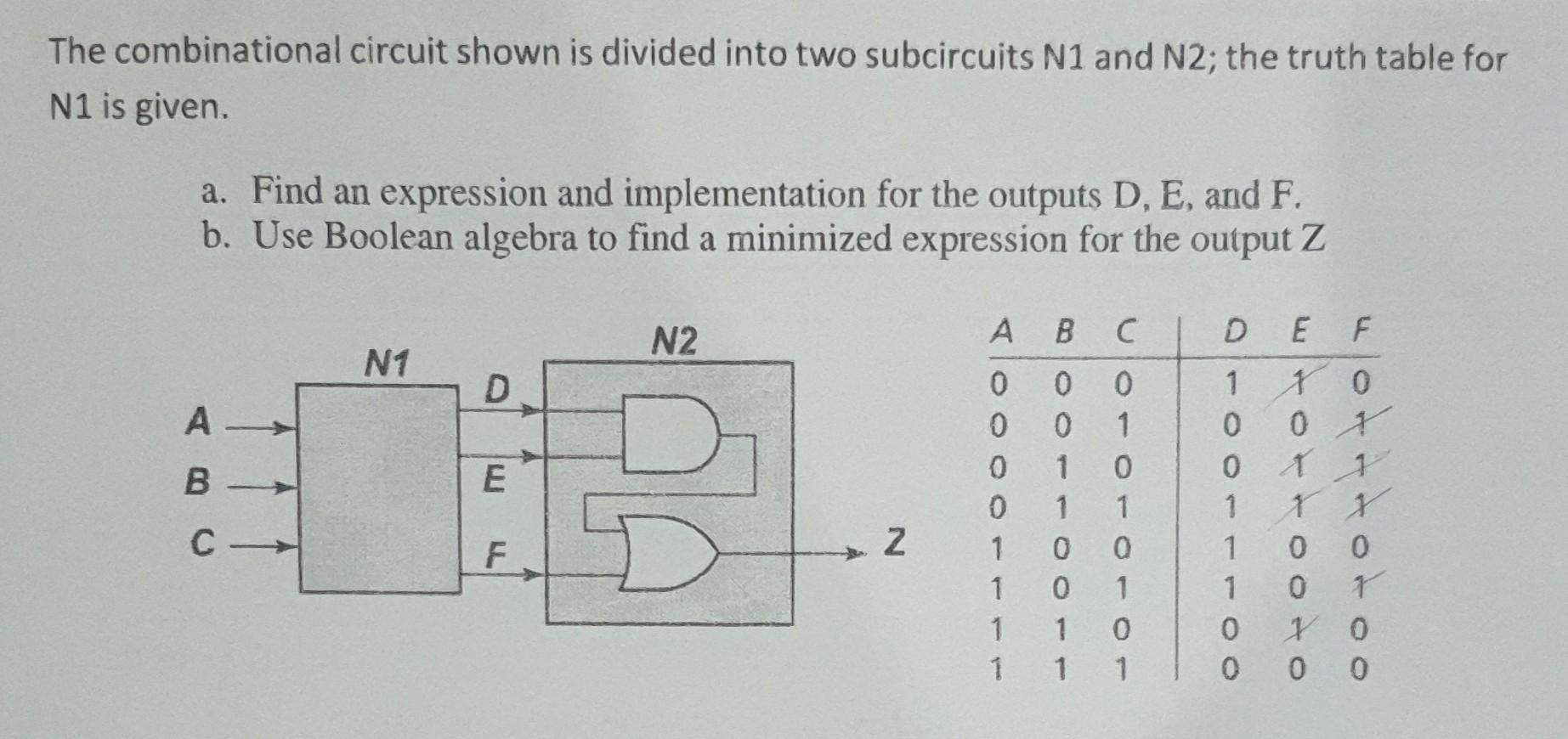 Solved The combinational circuit shown is divided into two | Chegg.com
