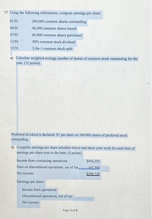Solved a) Calculate weighted-average number of shares of | Chegg.com
