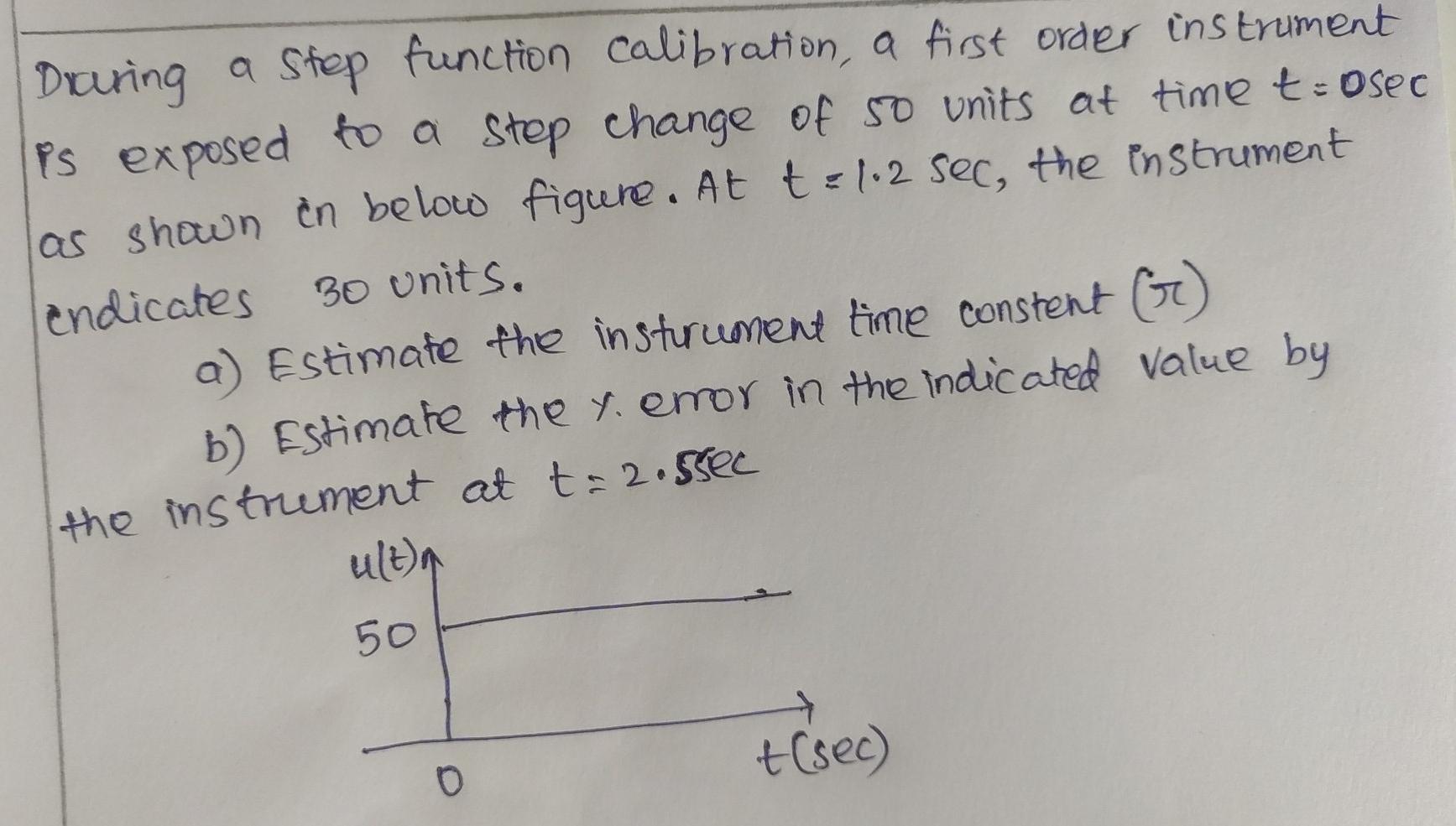 Solved Druring a step function calibration, a first order | Chegg.com