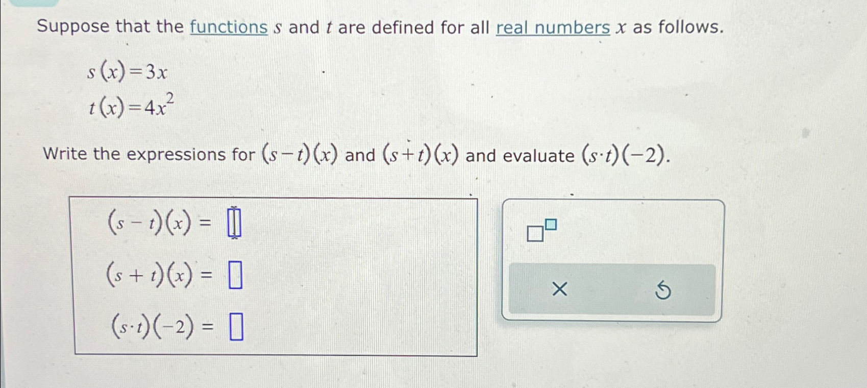 Solved Suppose that the functions s ﻿and t ﻿are defined for | Chegg.com