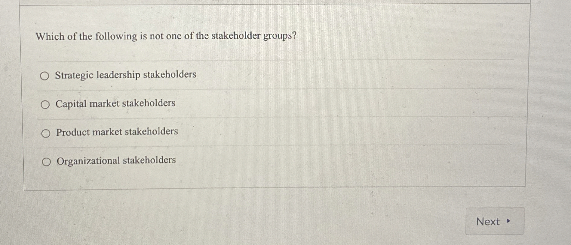 Solved Which of the following is not one of the stakeholder | Chegg.com
