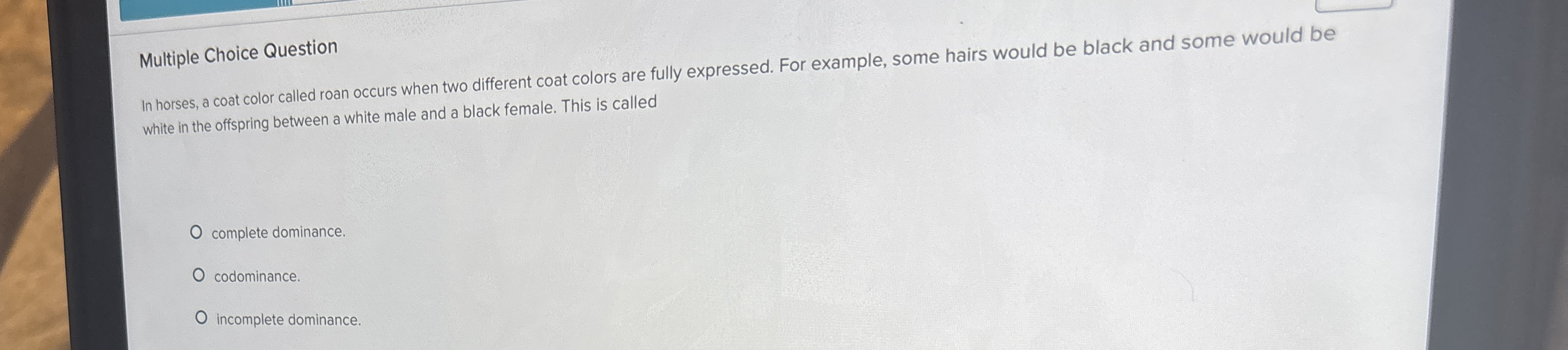 Solved Multiple Choice QuestionIn horses, a coat color | Chegg.com
