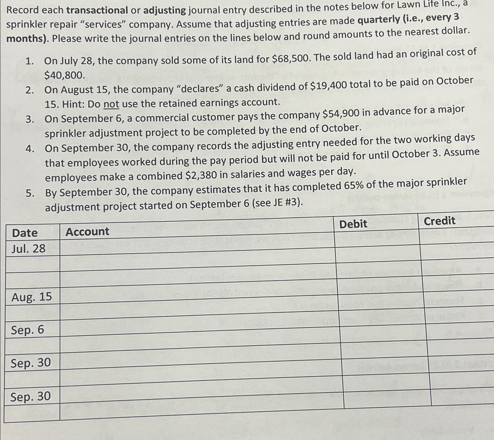 Solved Record each transactional or adjusting journal entry | Chegg.com
