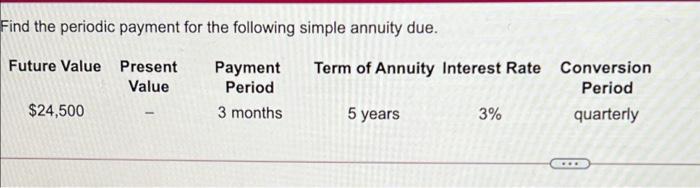 Solved Find the periodic payment for the following simple | Chegg.com