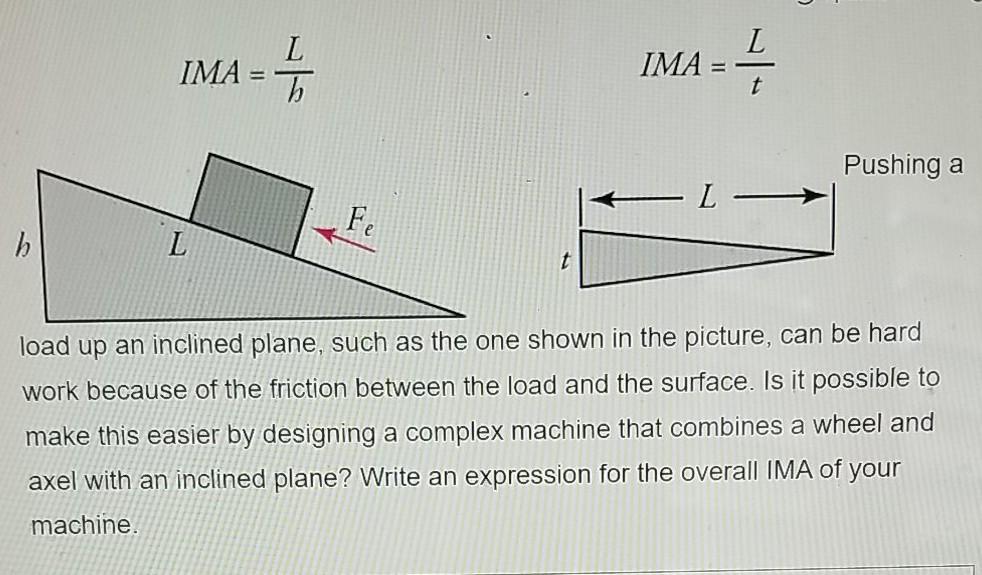 Solved IMA L b L IMA = t - — Pushing a L Fe h L t load up an | Chegg.com