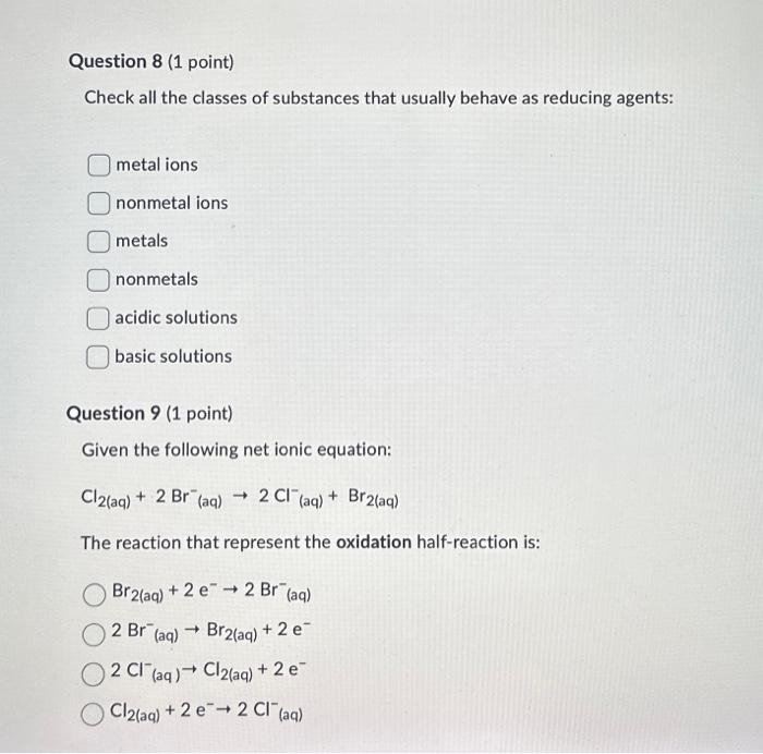 Solved Question 8 (1 point) Check all the classes of | Chegg.com