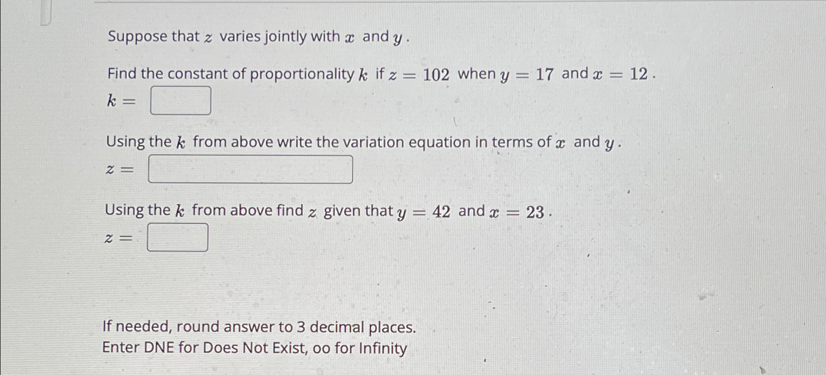 Solved Suppose that z ﻿varies jointly with x ﻿and y.Find the | Chegg.com