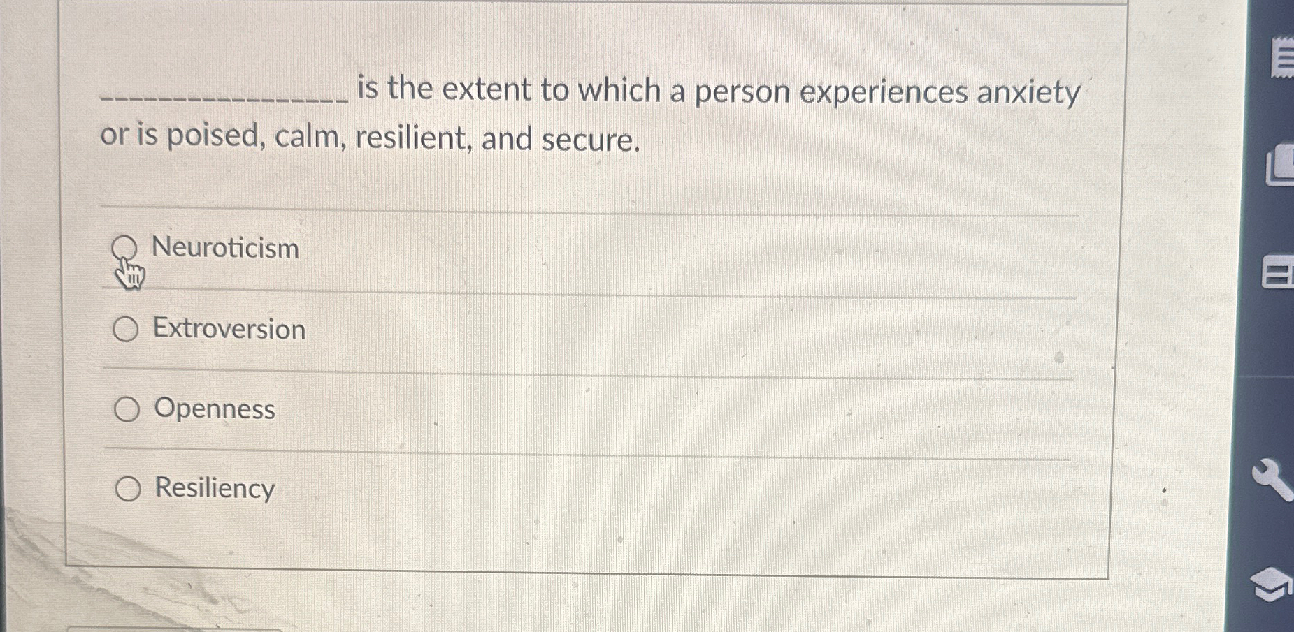 Solved is the extent to which a person experiences anxiety | Chegg.com