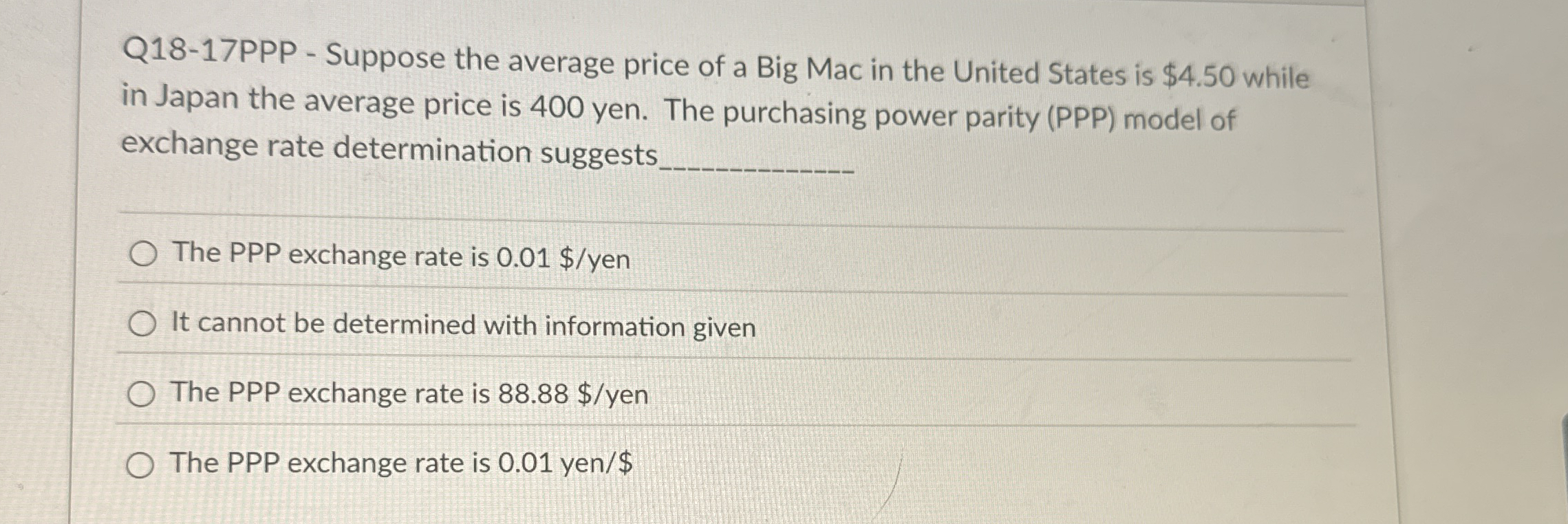 Solved Q18-17PPP - ﻿Suppose the average price of a Big Mac | Chegg.com