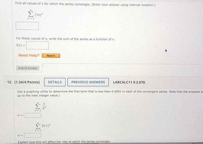 Find all values of x for which the series converges. | Chegg.com