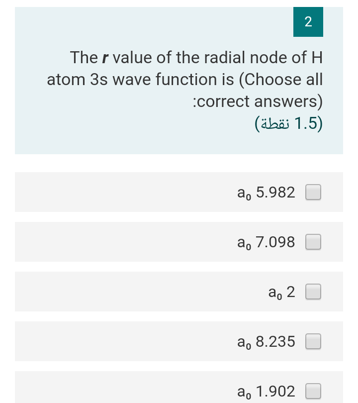 Solved 2 Ther value of the radial node of H atom 3s wave | Chegg.com