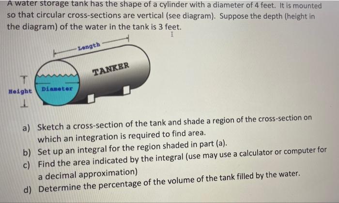 Solved A water storage tank has the shape of a cylinder with | Chegg.com