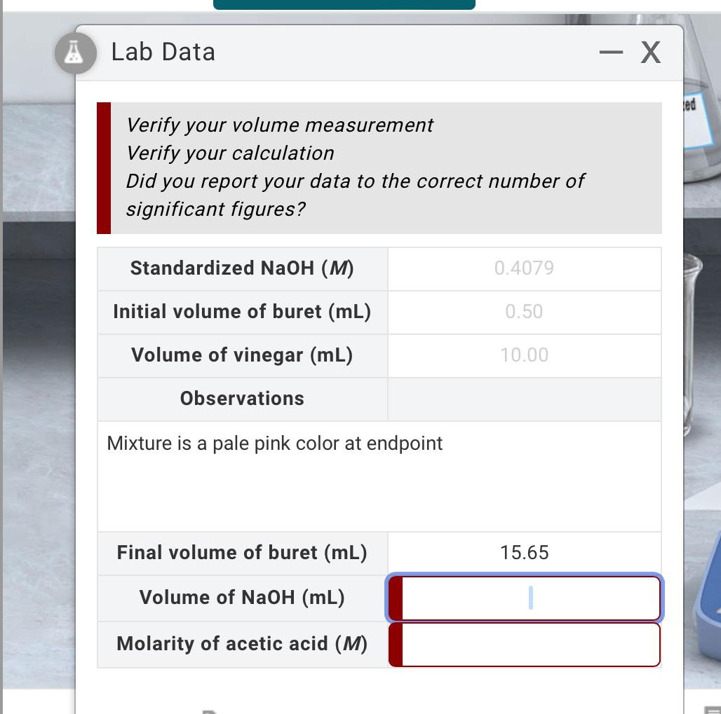Solved Lab DataVerify your volume measurementVerify your | Chegg.com