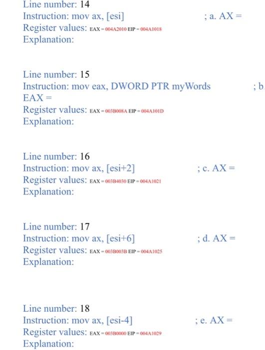 Solved Line number: 14 Instruction: mov ax, [esi] ; a. AX= | Chegg.com