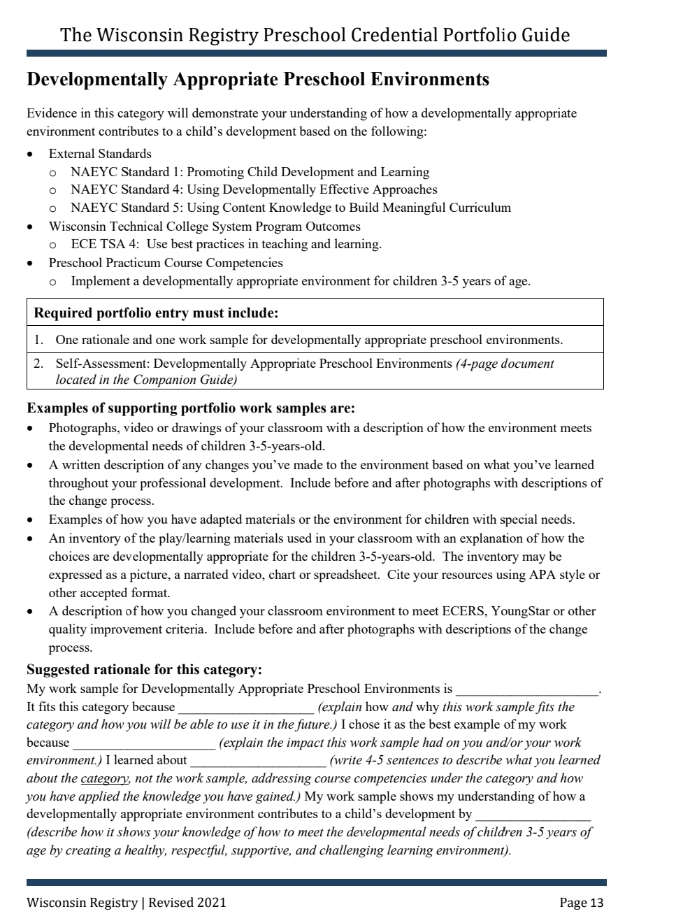 Solved The Wisconsin Registry Preschool Credential Portfolio | Chegg.com