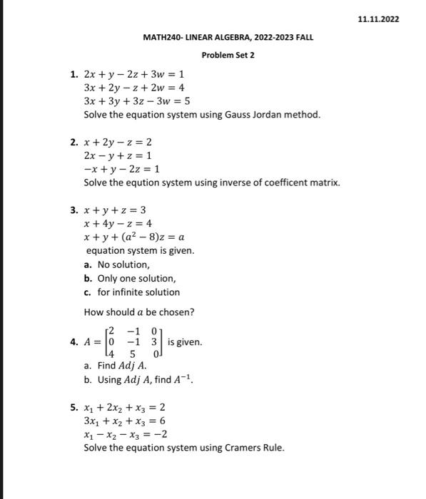Solved MATH240- LINEAR ALGEBRA, 2022-2023 FALL Problem Set 2 | Chegg.com