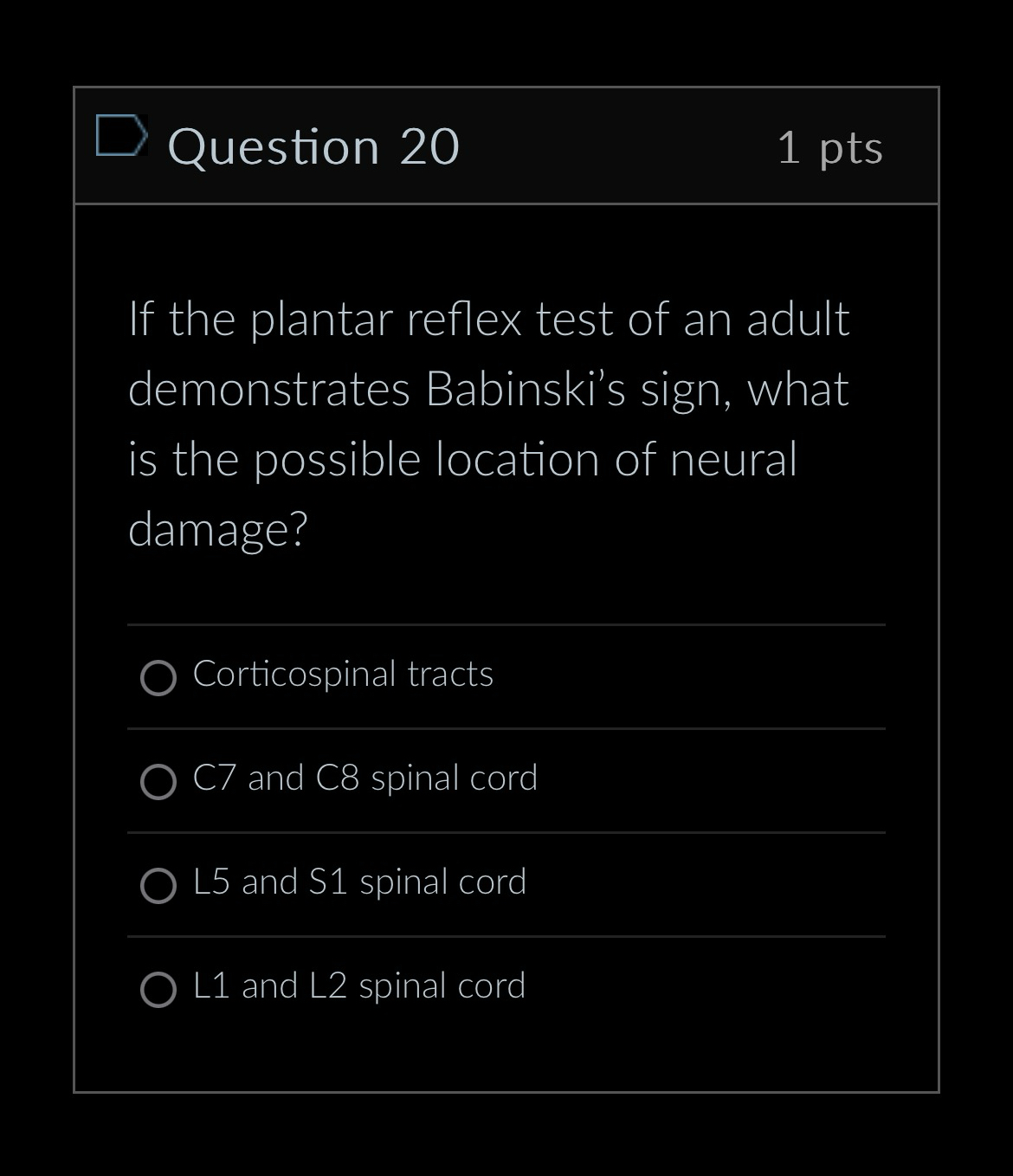 Solved Question 201ptsIf the plantar reflex test of an adult | Chegg.com