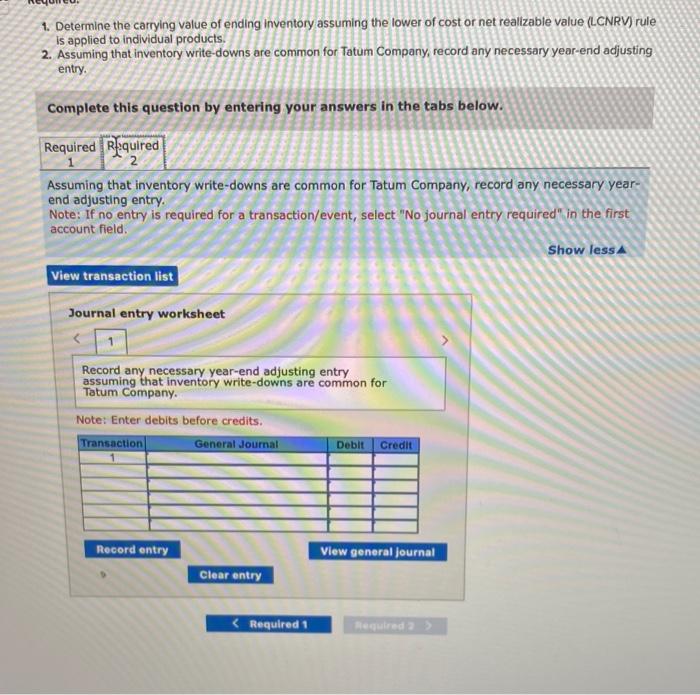 Solved Exercise 9-3 (Algo) Lower of cost or net realizable | Chegg.com