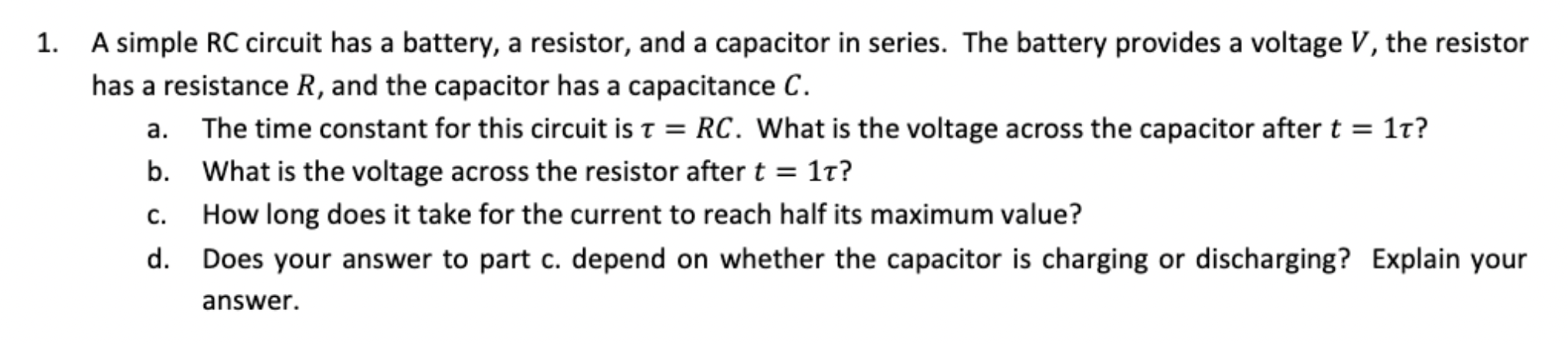 Solved A simple RC circuit has a battery, a resistor, and a | Chegg.com