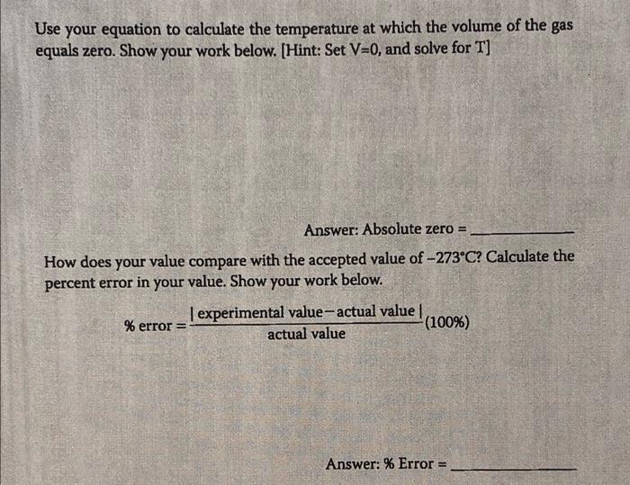 Solved B. Volume Temperature Data for Gases Prepare a graph | Chegg.com