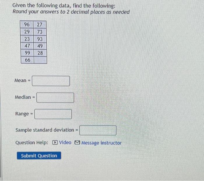 Solved Given the following data, find the following: Round | Chegg.com