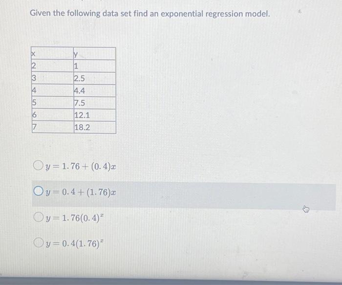 Solved 1 Given the following data set find an exponential | Chegg.com