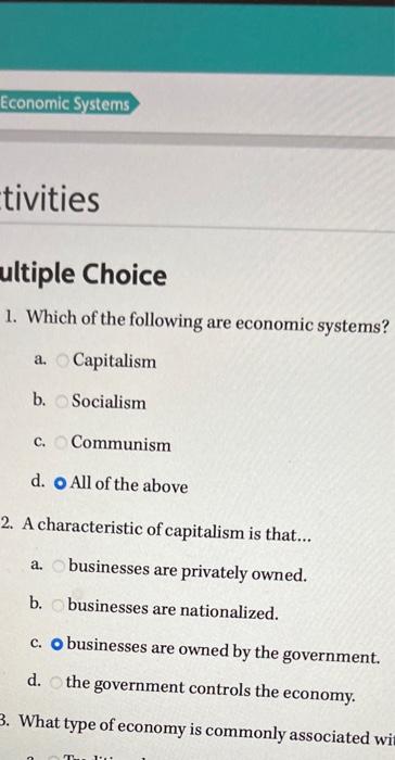 Solved 1. Which of the following are economic systems? a. | Chegg.com