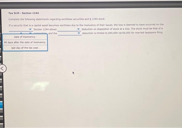 Solved Tax Drill - Section 1244 Complete the following | Chegg.com