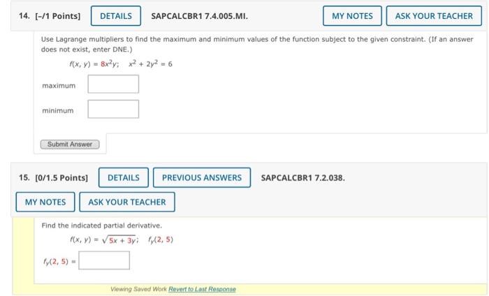 Solved 14. [-/1 Points) DETAILS SAPCALCBR1 7.4.005.MI. MY | Chegg.com Solved 14. [-/1 Points) DETAILS SAPCALCBR1 7.4.005.MI. MY | Chegg.com