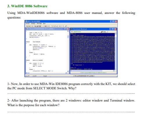 Solved 3. WinIDE 8086 Software Using MDA-WinIDE8086 software | Chegg.com