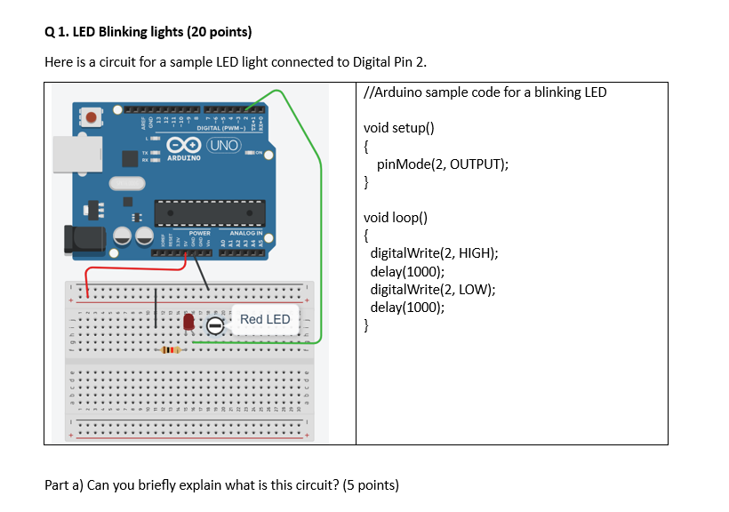 Solved Q 1. ﻿LED Blinking lights ( 20 ﻿points)Here is a | Chegg.com